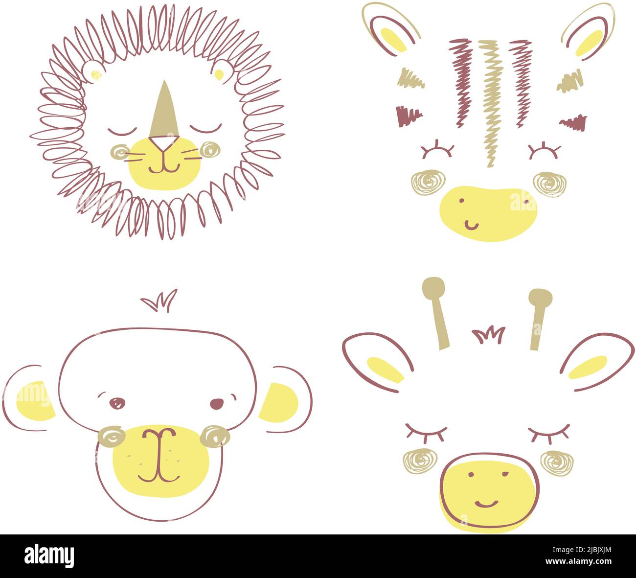 Cute animal face icons drawing Stock Photo - Alamy