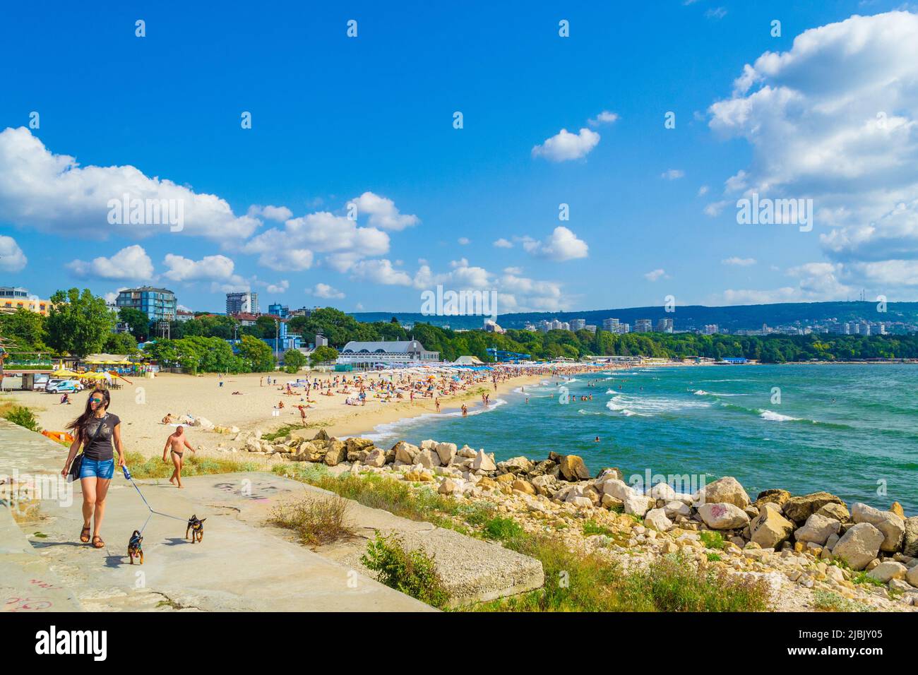 Crowded Varna beach at summertime,Black Sea coast,Bulgaria Stock Photo ...