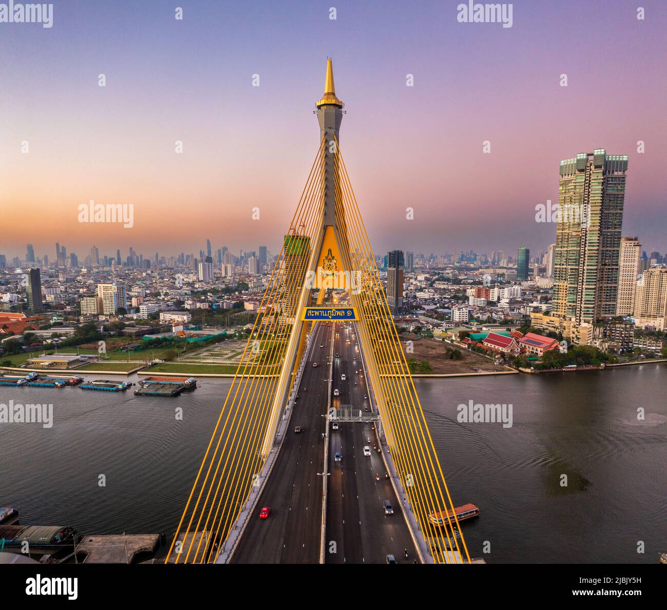 Aerial view of Bhumibol Bridge in Samut Prakan, Bangkok, Thailand Stock Photo - Alamy