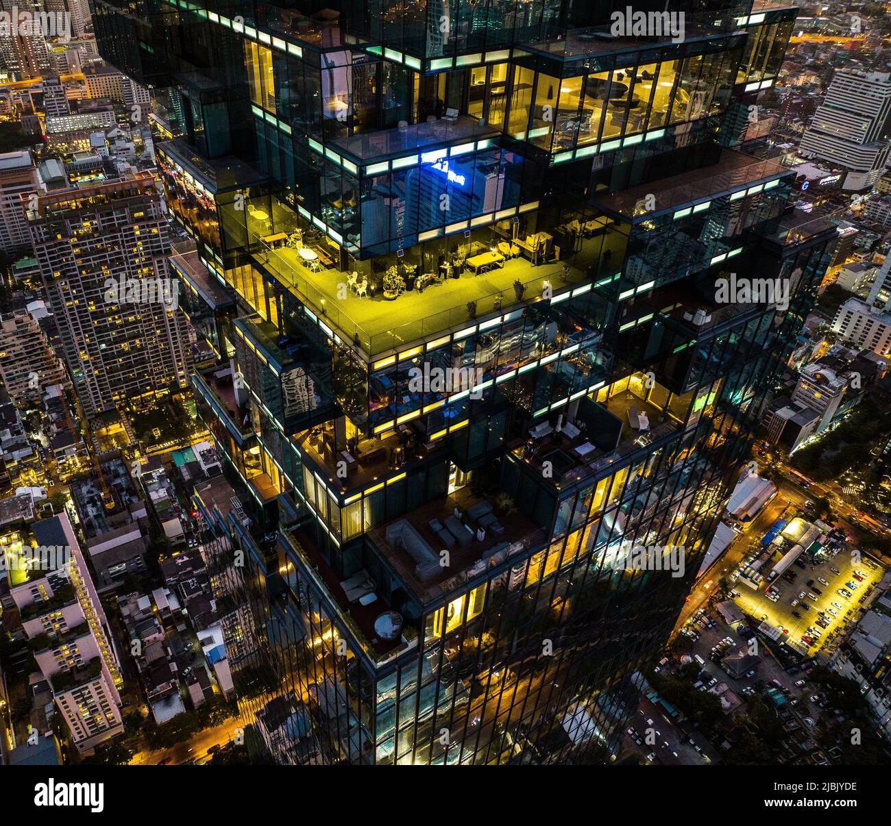 Aerial view of King Power Mahanakhon tower in Sathorn Silom central ...