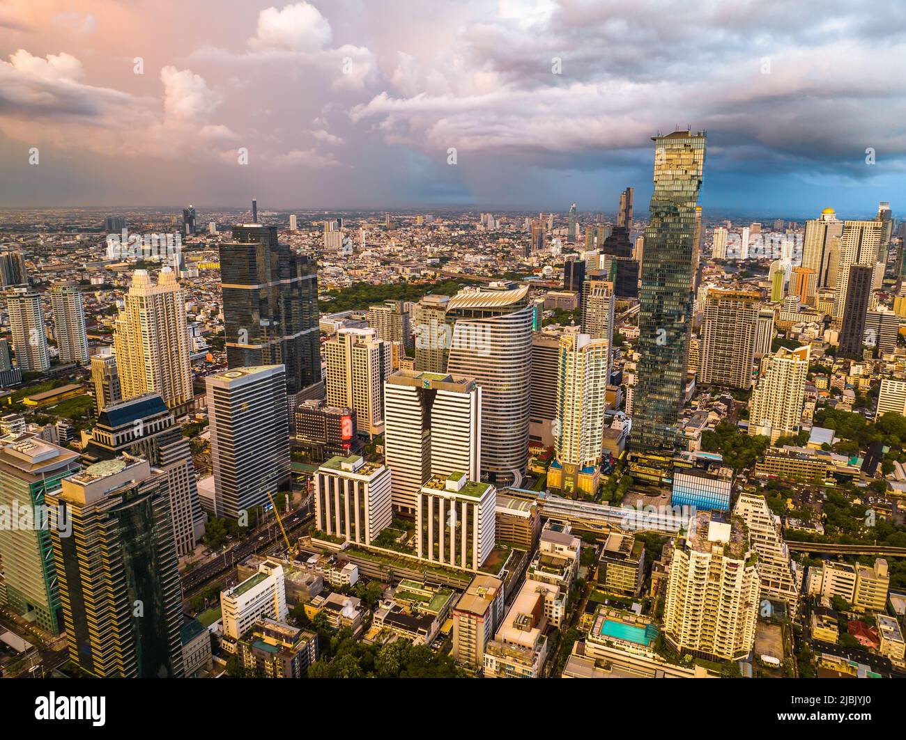 Aerial view of King Power Mahanakhon tower in Sathorn Silom central ...