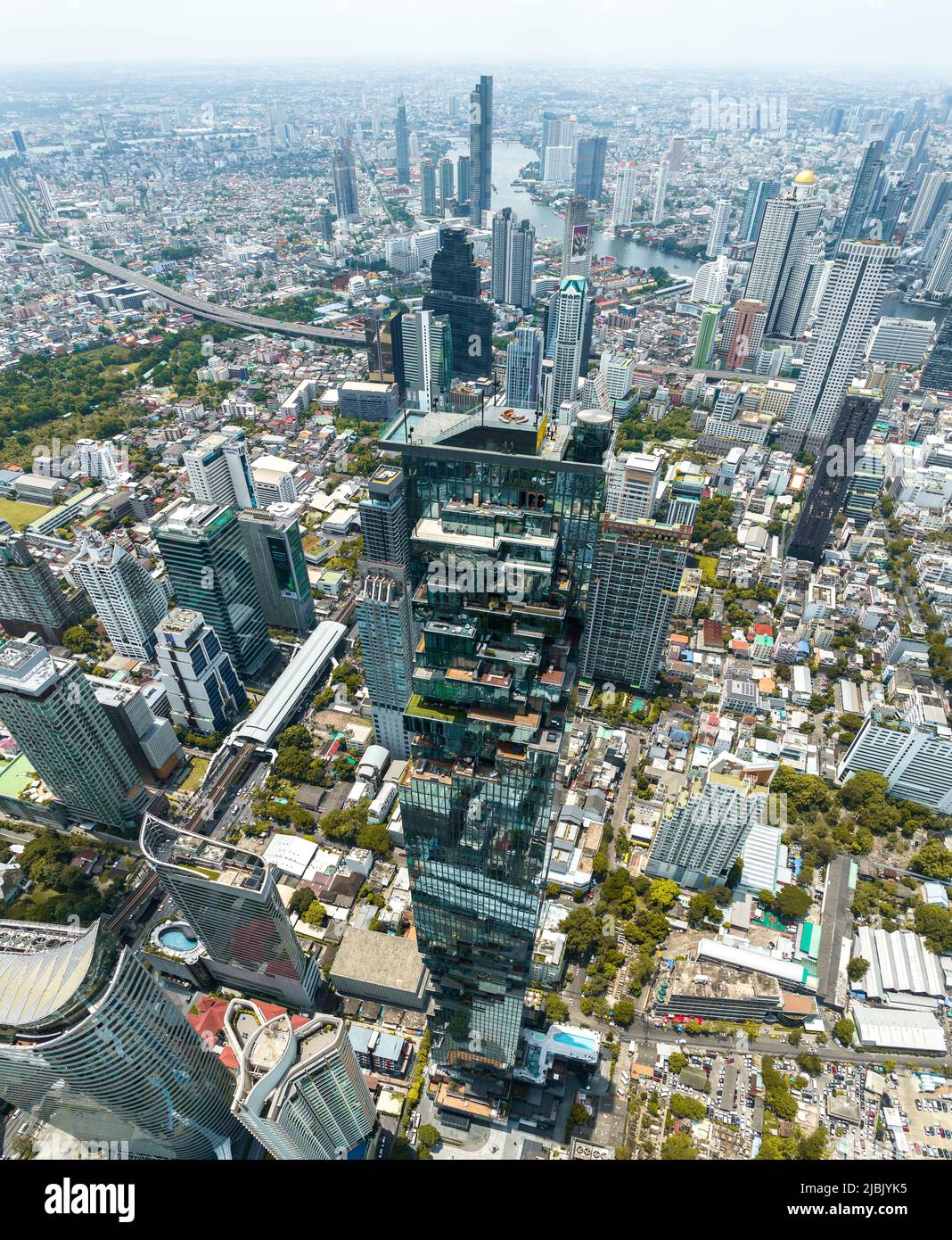 Aerial view of King Power Mahanakhon tower in Sathorn Silom central ...