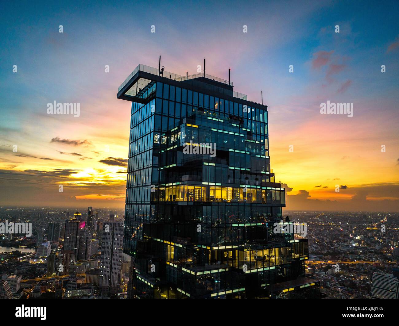 Aerial view of King Power Mahanakhon tower in Sathorn Silom central ...