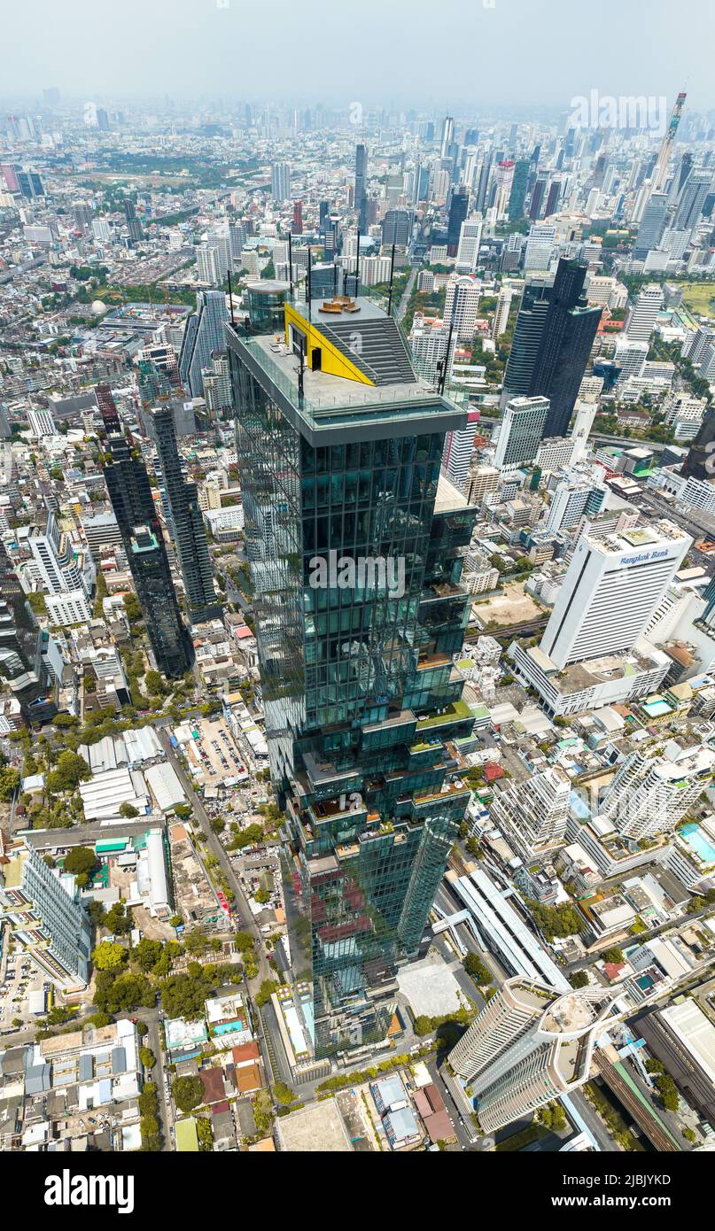 Aerial view of King Power Mahanakhon tower in Sathorn Silom central ...