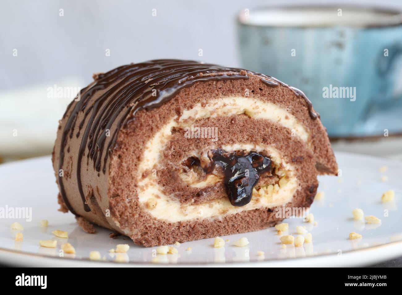 Chocolate Roll Cake. close up Stock Photo - Alamy