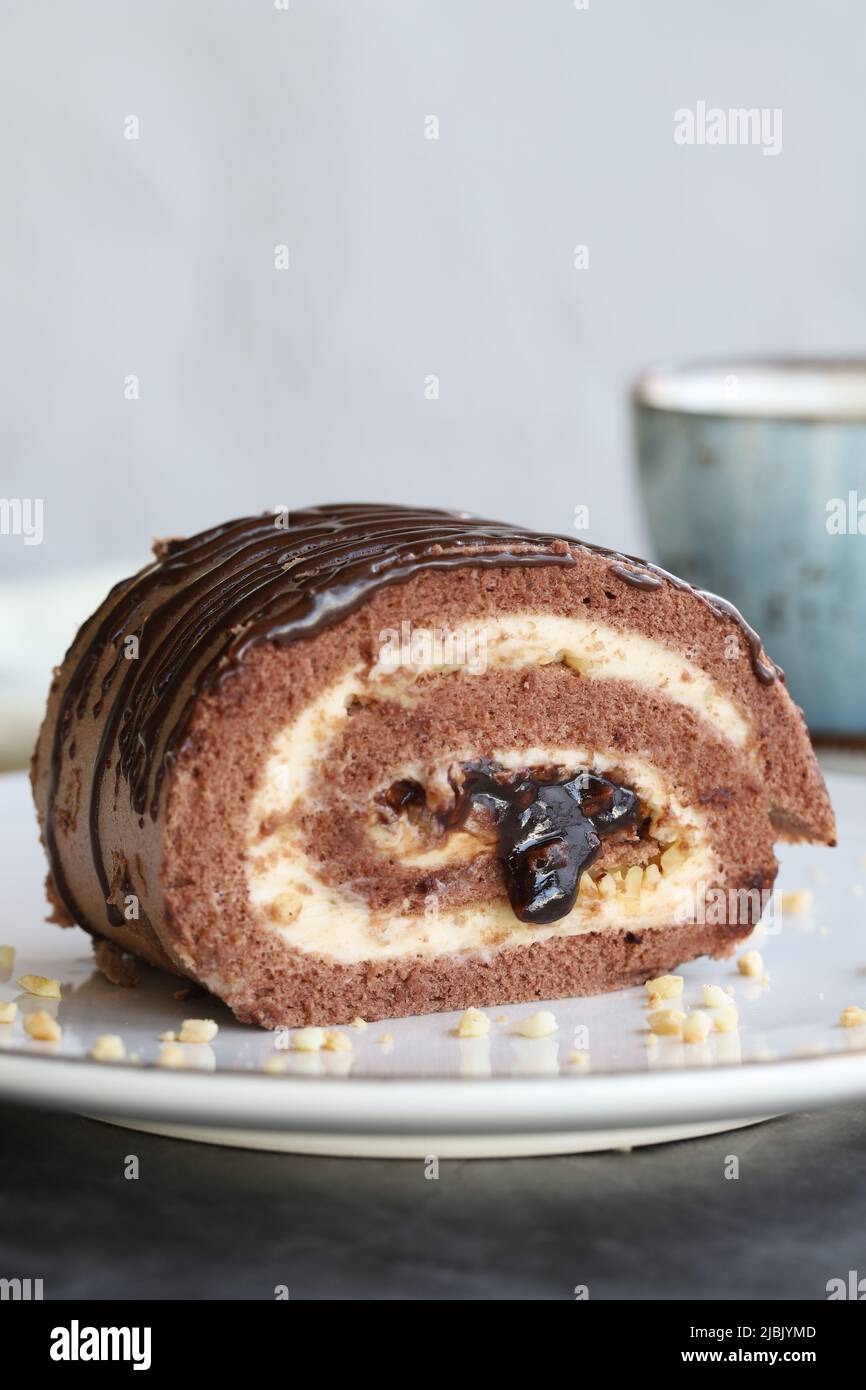 Chocolate Roll Cake. close up Stock Photo - Alamy