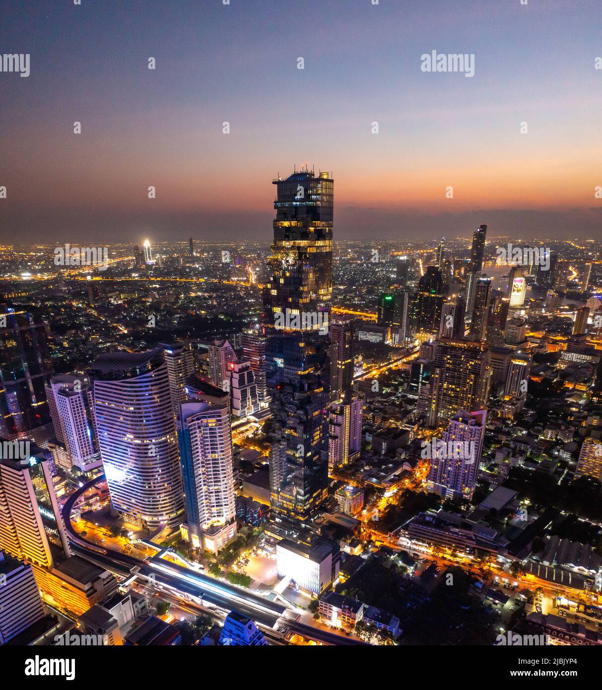 Aerial view of King Power Mahanakhon tower in Sathorn Silom central ...