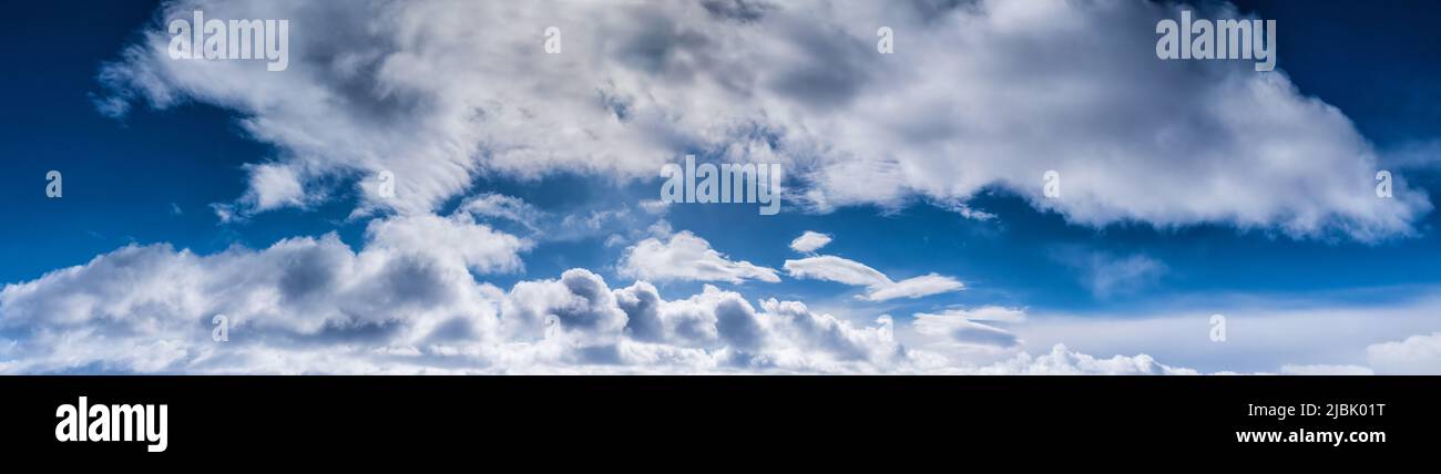 Real wide blue sky background with clouds of northern winter Sweden ...
