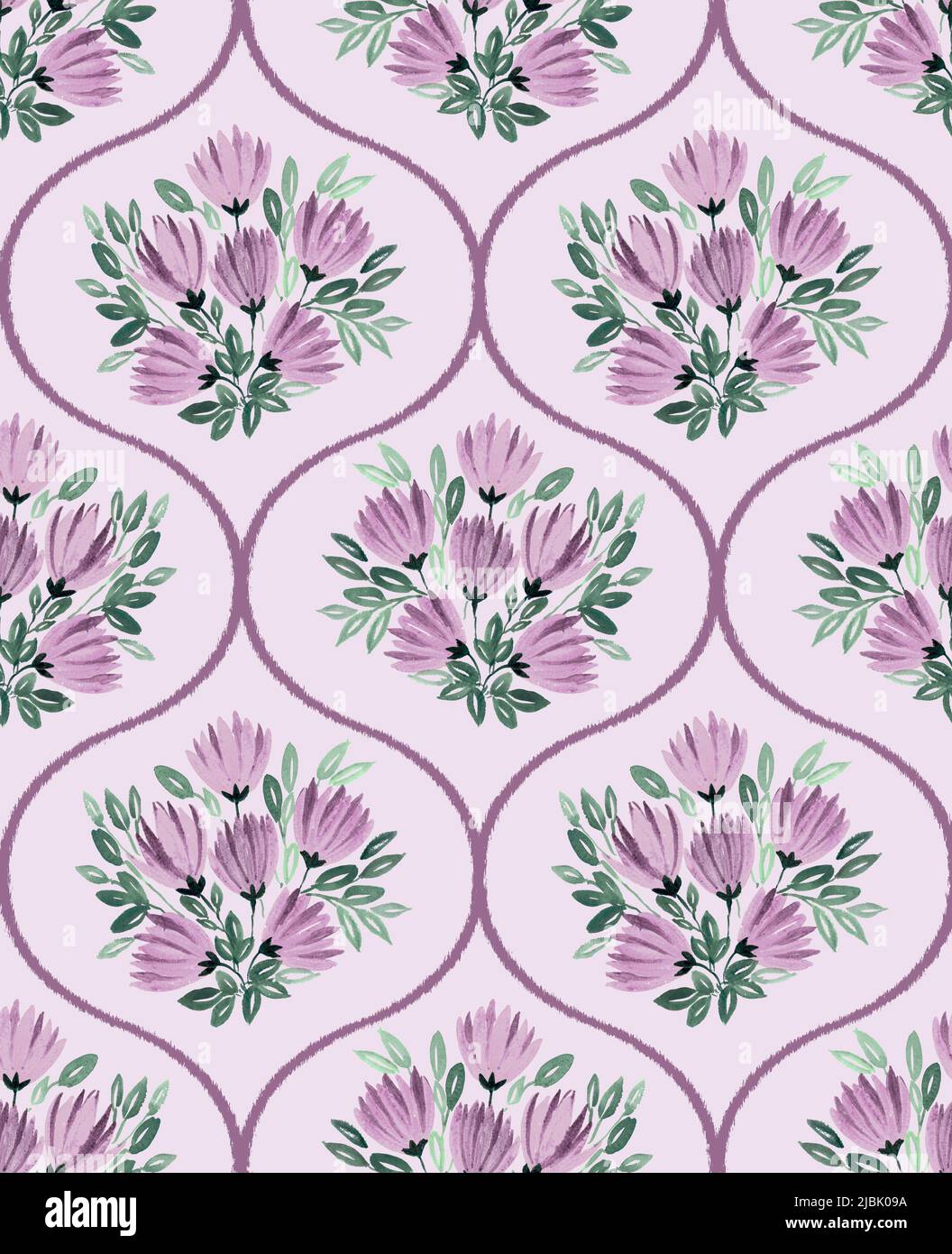 Seamless Hand painted Watercolour isolated amaranth flower bunch ogee ...