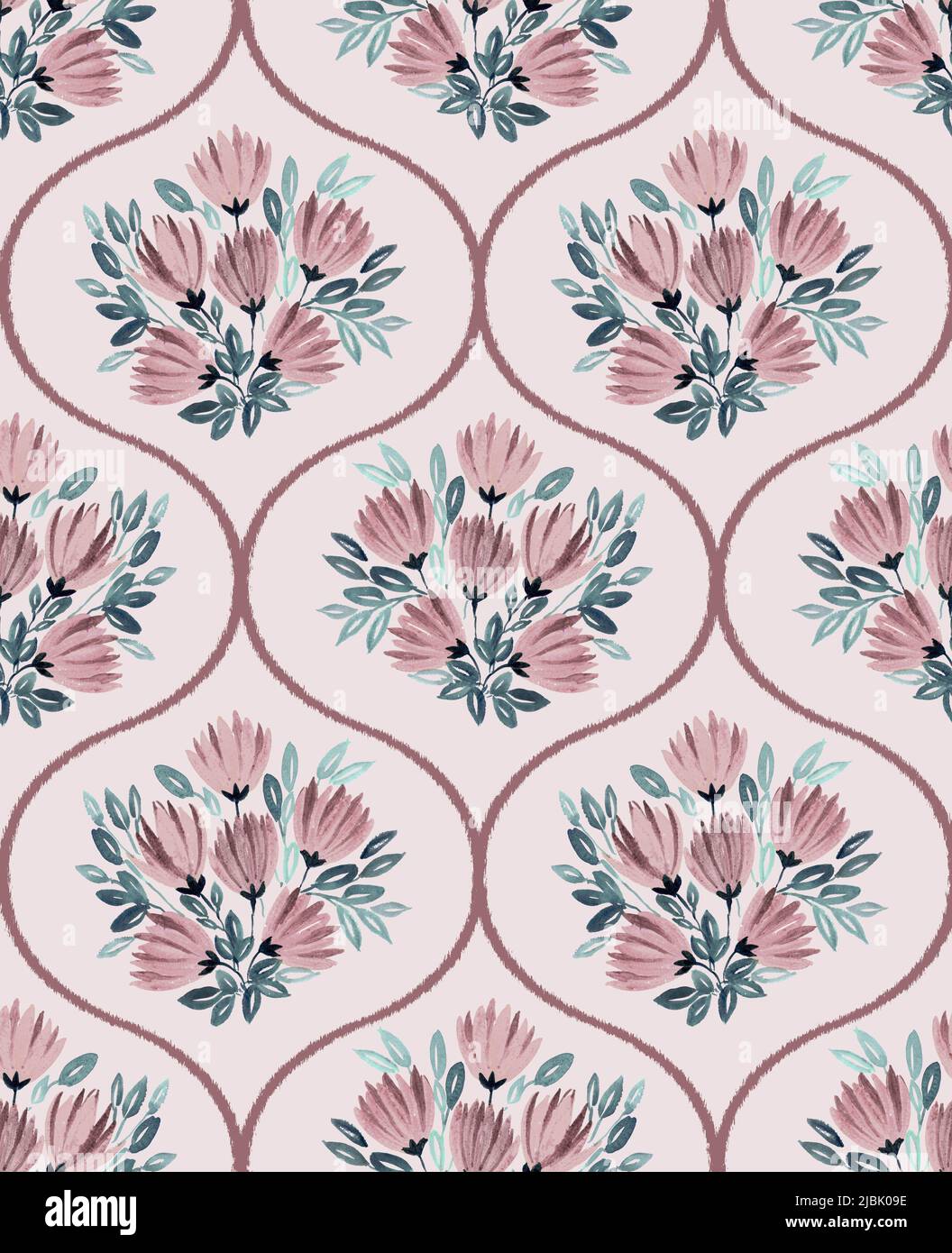 Seamless Hand painted Watercolour isolated amaranth flower bunch ogee ...