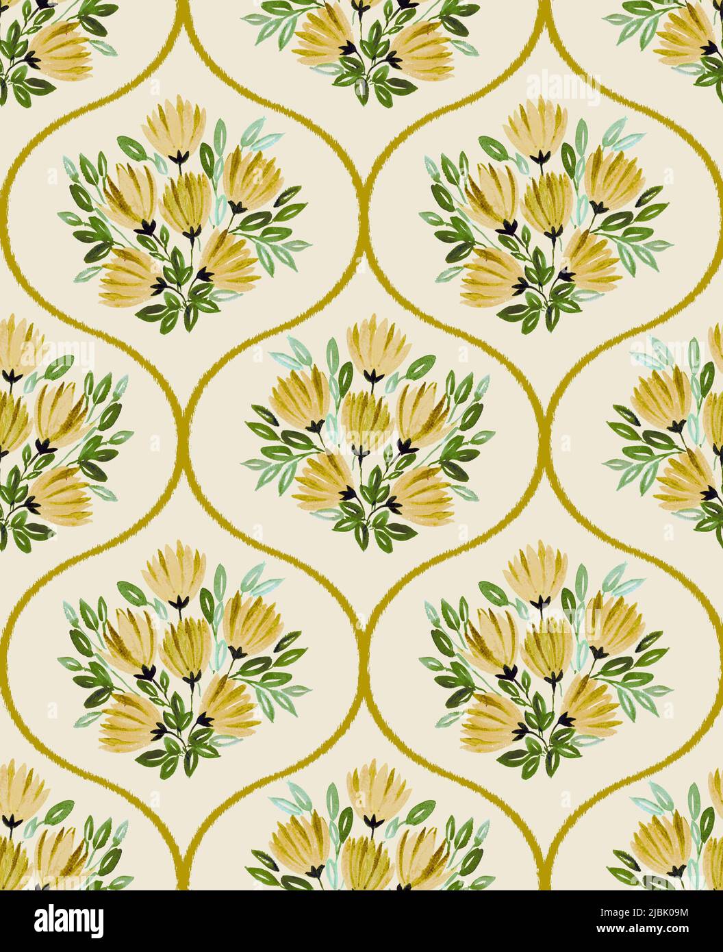 Seamless Hand painted Watercolour isolated amaranth flower bunch ogee ...