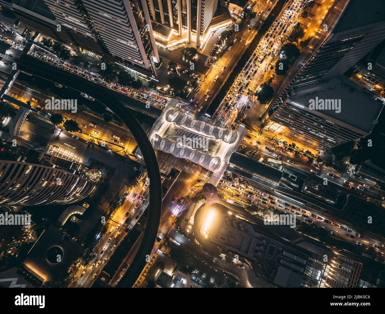 Aerial view of Skywalk Chong Nonsi Bridge in Sathorn, business district ...