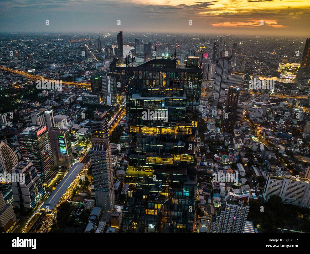 Aerial view of King Power Mahanakhon tower in Sathorn Silom central ...