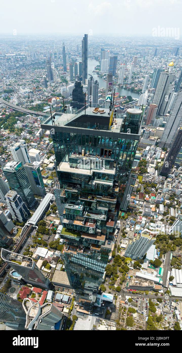 Aerial view of King Power Mahanakhon tower in Sathorn Silom central ...