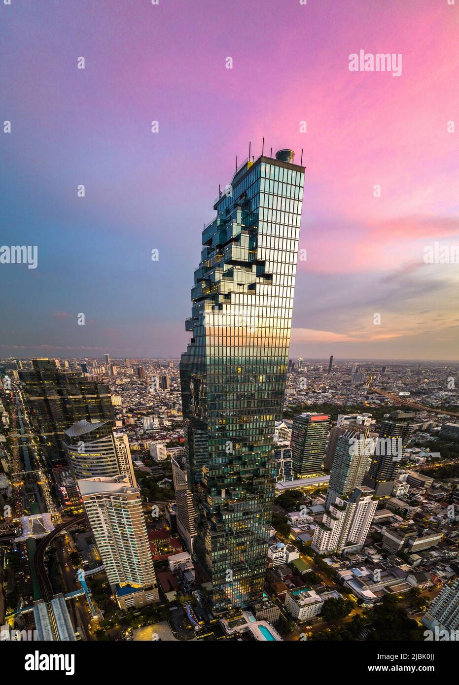 Aerial view of King Power Mahanakhon tower in Sathorn Silom central ...