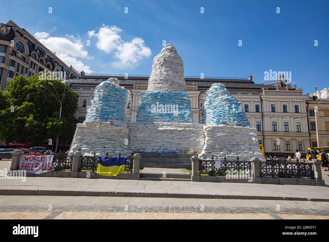Kyiv, Ukraine - June 1, 2022: Protection of Monument to Princess Olga ...