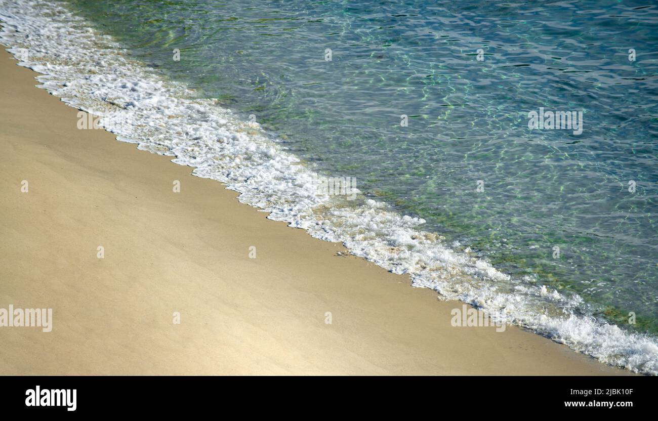 Summer beach, ocean waves on a tropical sea with deep blue wawes. Calm ...