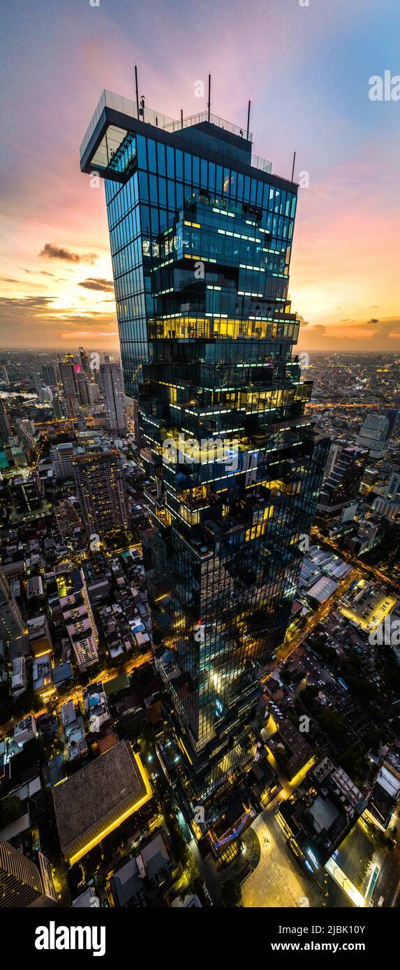 Aerial view of King Power Mahanakhon tower in Sathorn Silom central ...