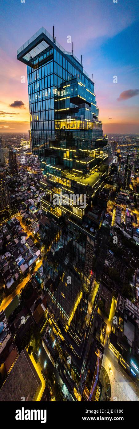 Aerial view of King Power Mahanakhon tower in Sathorn Silom central ...