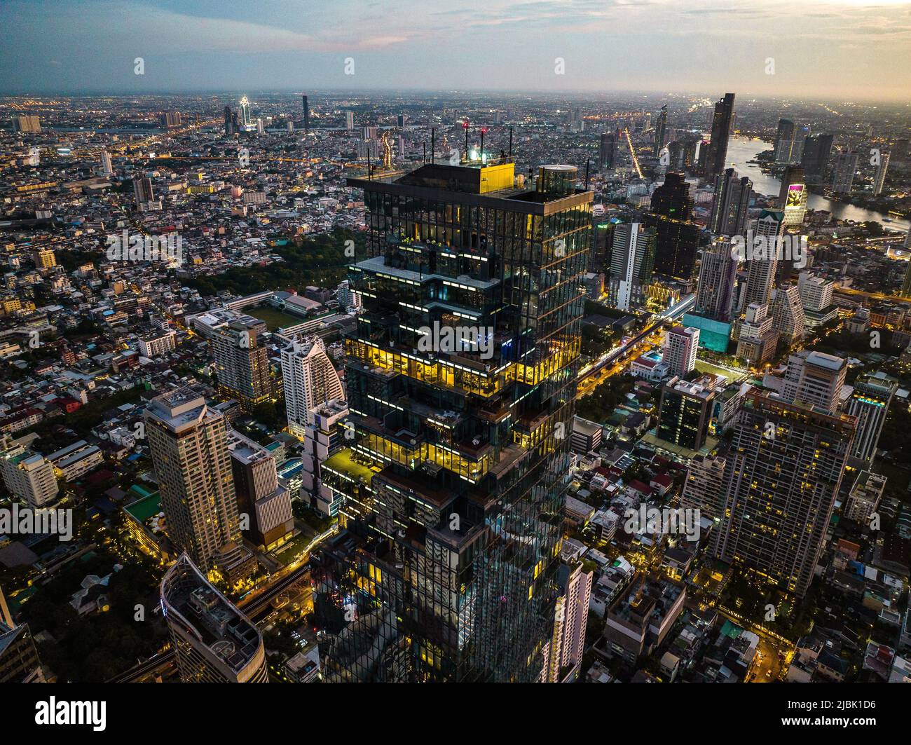 Aerial view of King Power Mahanakhon tower in Sathorn Silom central ...