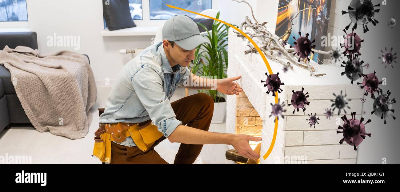 man safely inside a shield dome that protects him from virus ...