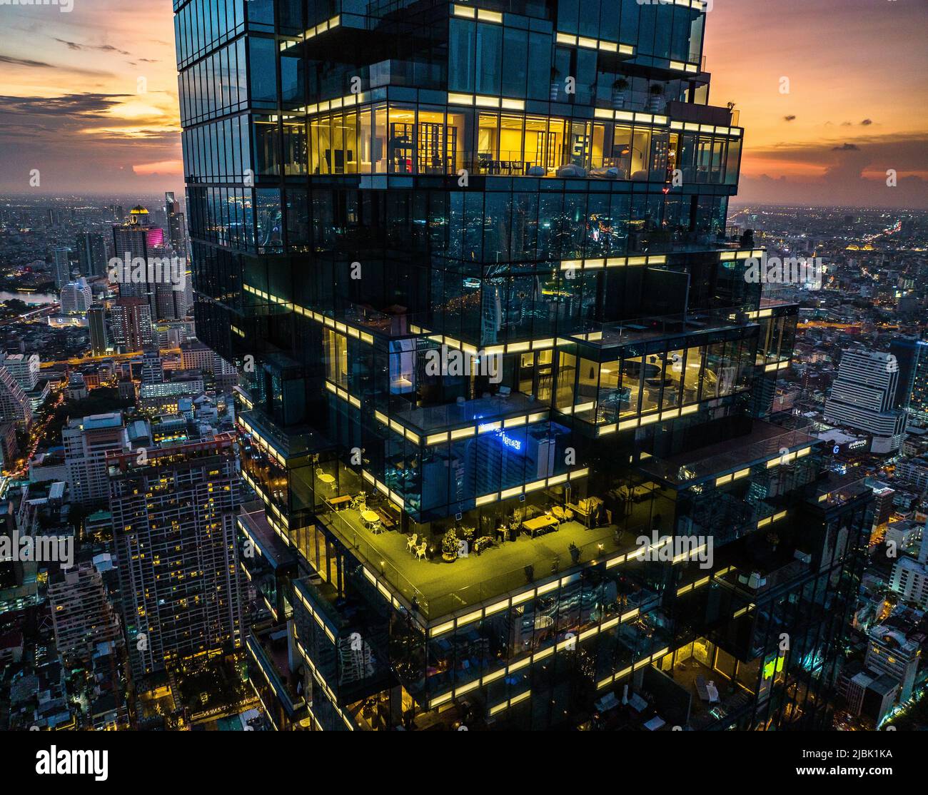 Aerial view of King Power Mahanakhon tower in Sathorn Silom central ...