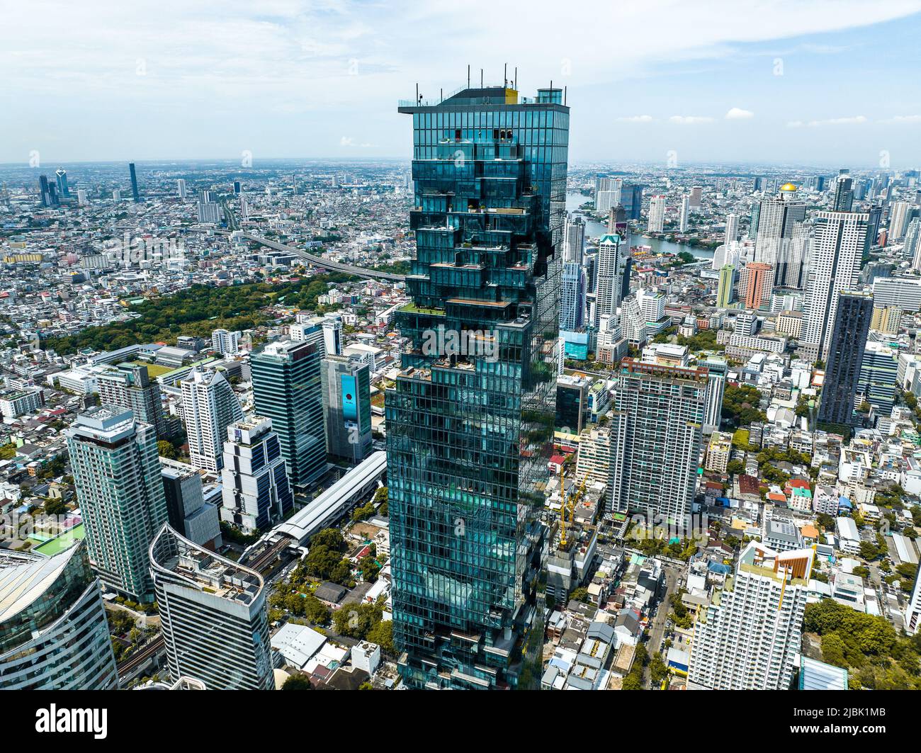 Aerial view of King Power Mahanakhon tower in Sathorn Silom central ...