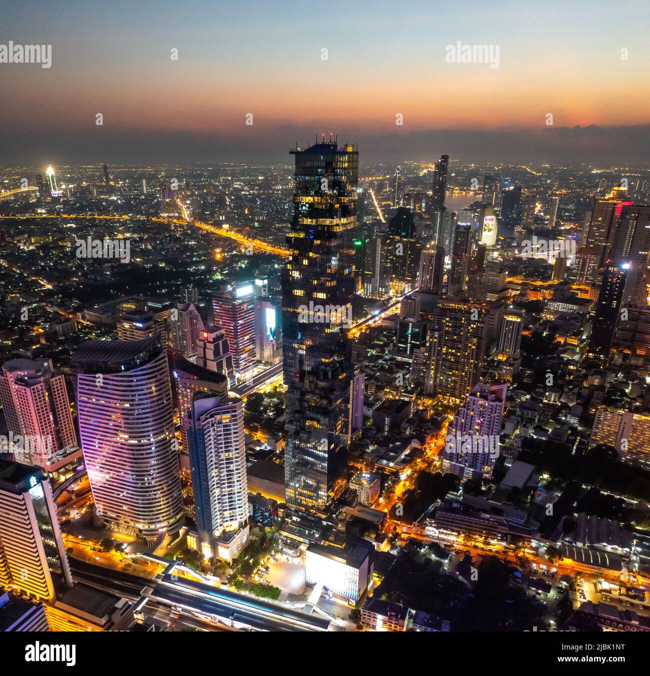 Aerial view of King Power Mahanakhon tower in Sathorn Silom central ...