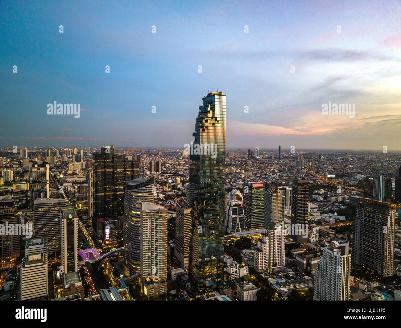 Aerial view of King Power Mahanakhon tower in Sathorn Silom central ...