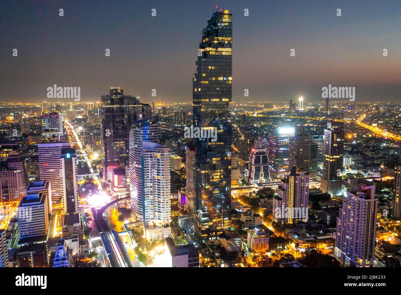Aerial view of King Power Mahanakhon tower in Sathorn Silom central ...