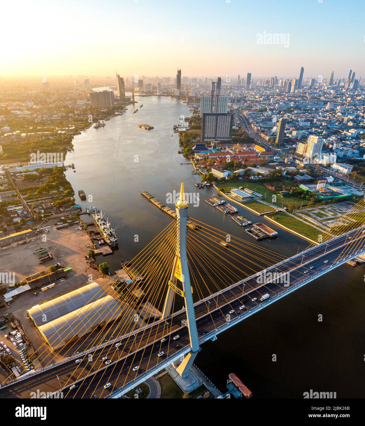 Aerial view of Bhumibol Bridge in Samut Prakan, Bangkok, Thailand Stock ...