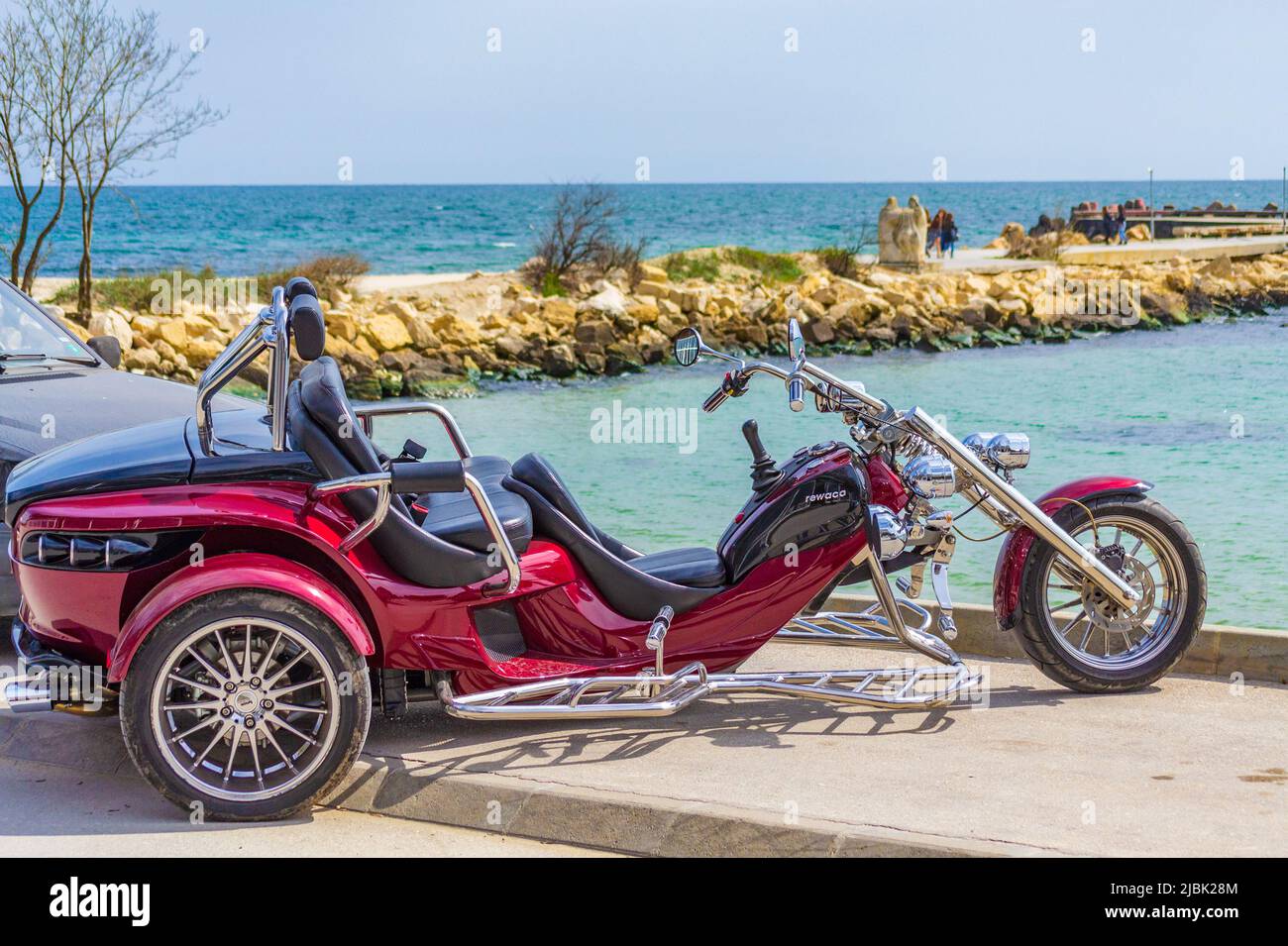 three-wheeled motorcycle in motorcycle rally parade in Varna city,Black ...