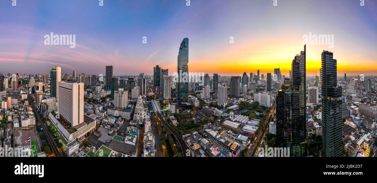 Aerial view of King Power Mahanakhon tower in Sathorn Silom central ...