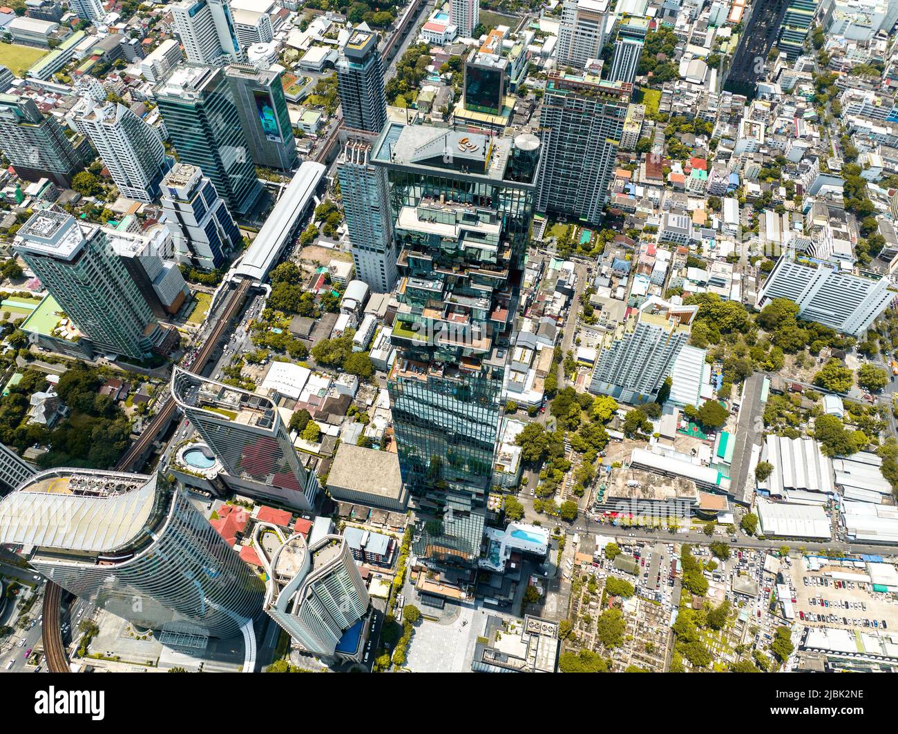 Aerial view of King Power Mahanakhon tower in Sathorn Silom central ...