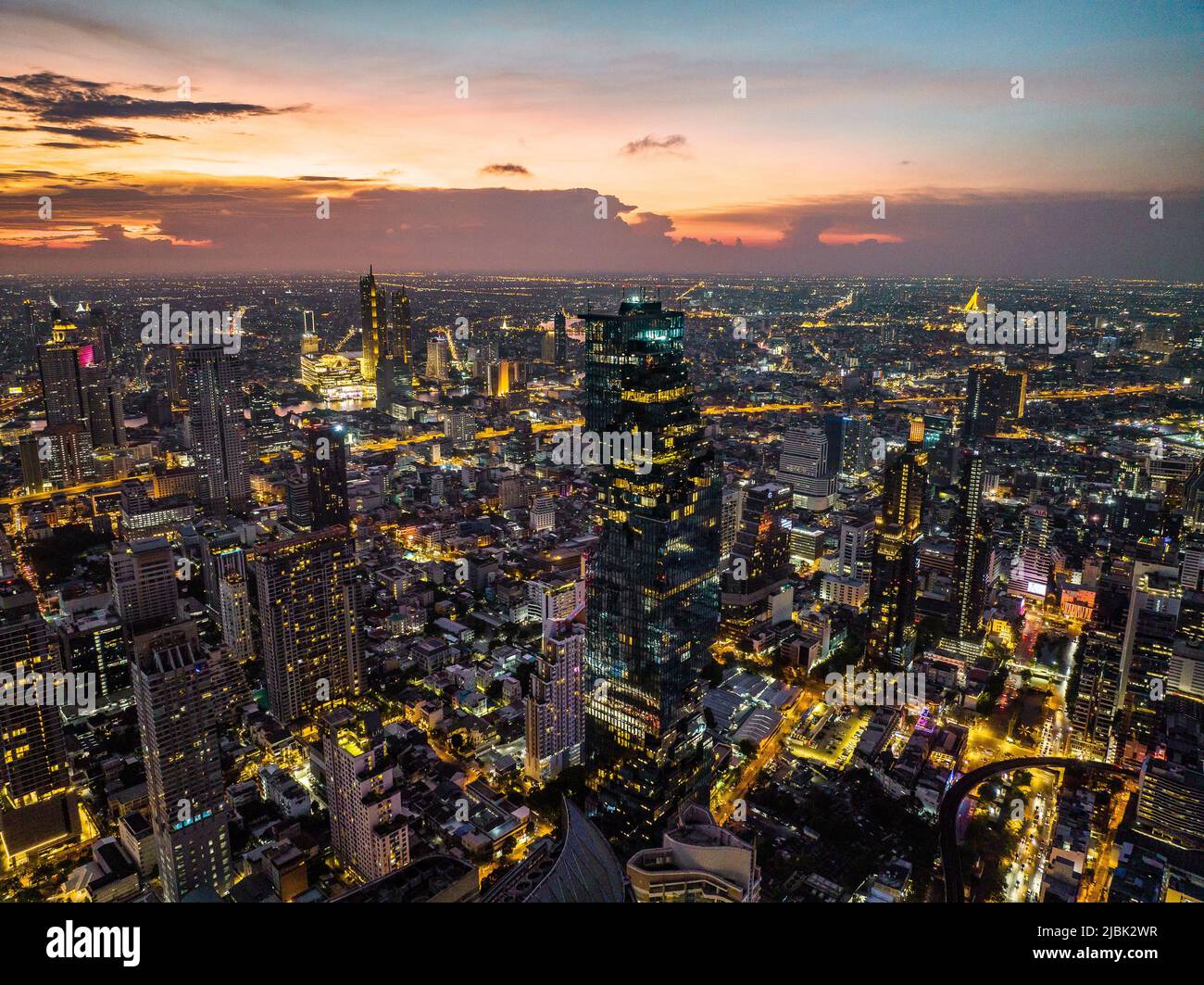 Aerial view of King Power Mahanakhon tower in Sathorn Silom central ...