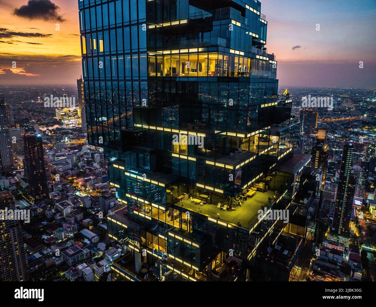 Aerial view of King Power Mahanakhon tower in Sathorn Silom central ...