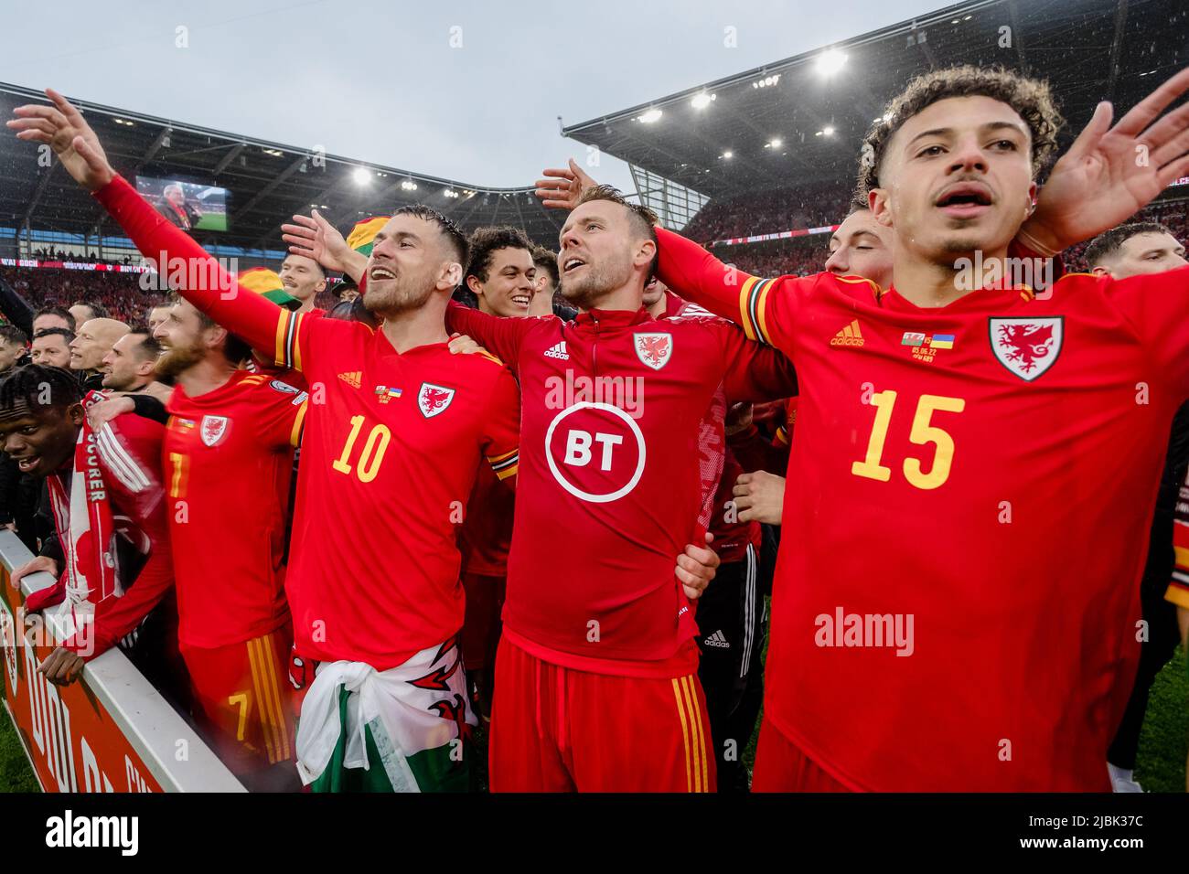 CARDIFF, WALES - 05 JUNE 2022: Wales' Ethan Ampadu, Wales' Aaron Ramsey ...