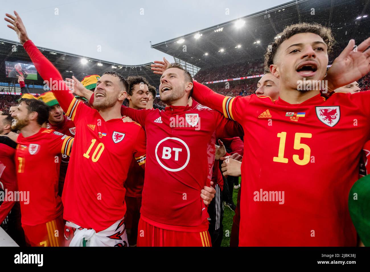 CARDIFF, WALES - 05 JUNE 2022: Wales' Ethan Ampadu, Wales' Aaron Ramsey ...