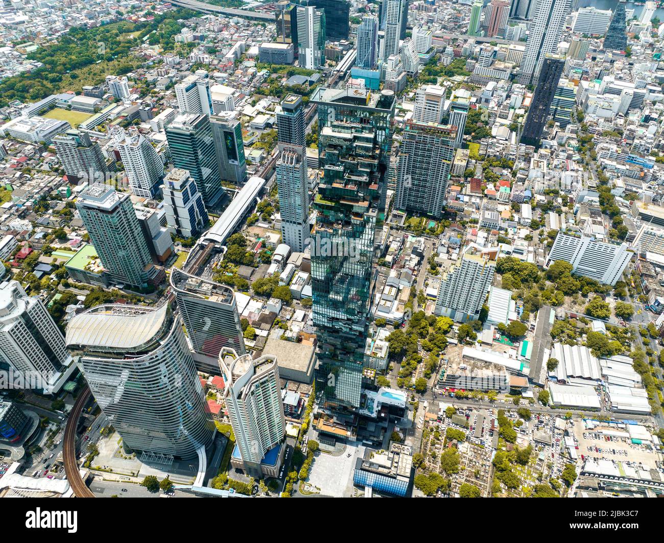 Aerial view of King Power Mahanakhon tower in Sathorn Silom central ...