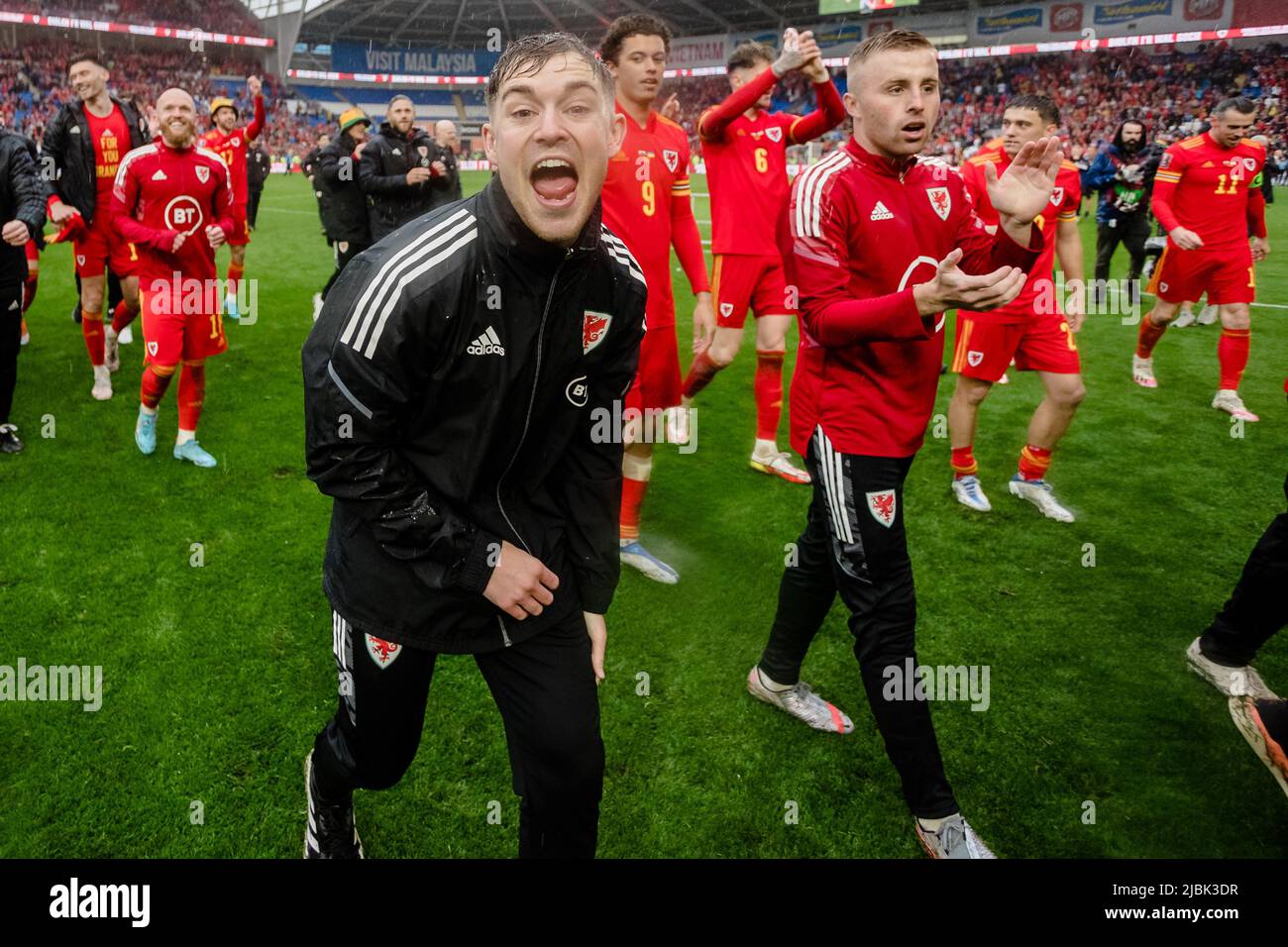 CARDIFF, WALES - 05 JUNE 2022: Wales staff celebrate after beating ...
