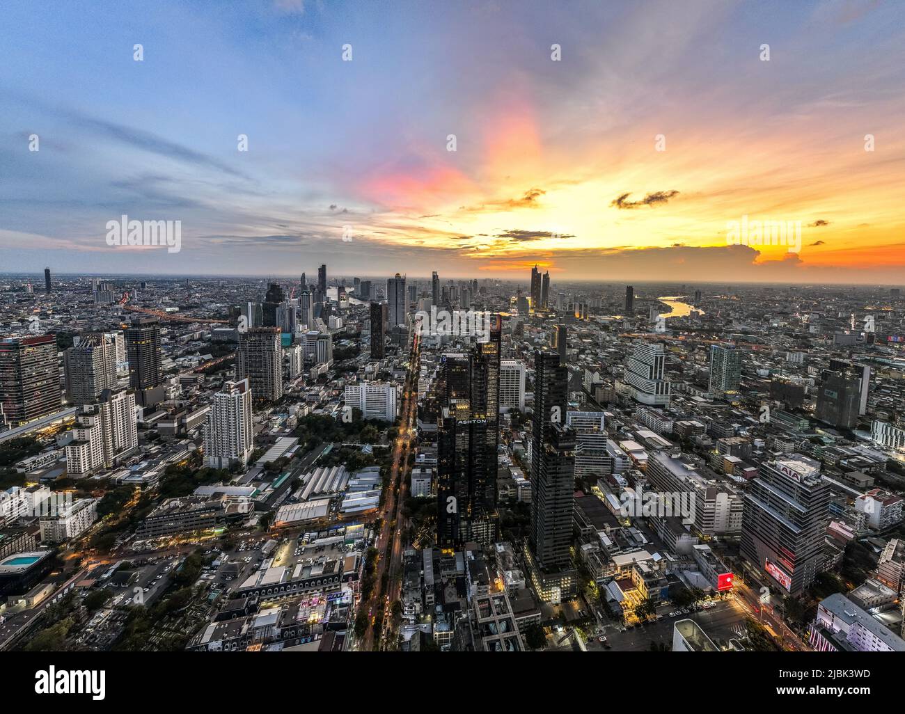 Aerial view of King Power Mahanakhon tower in Sathorn Silom central ...