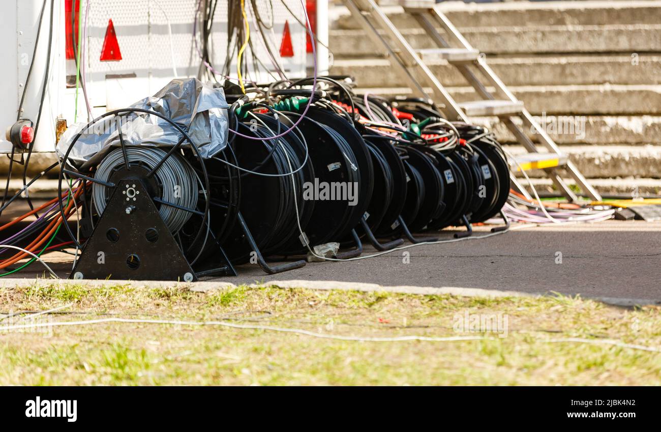 wire of a cargo van, ready to move to it's next shooting location Stock ...