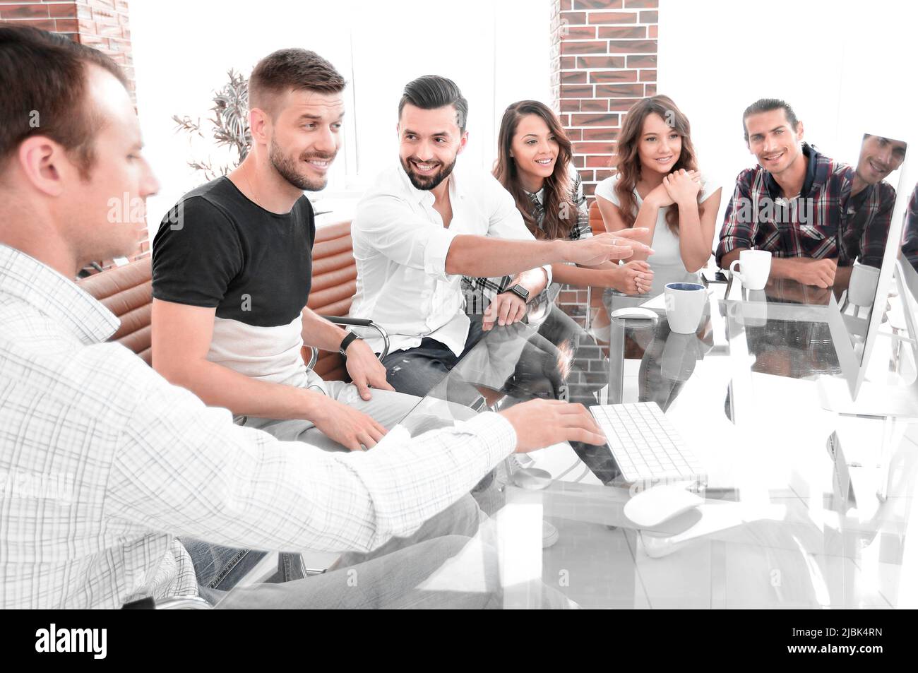business team working with data on the computer Stock Photo - Alamy
