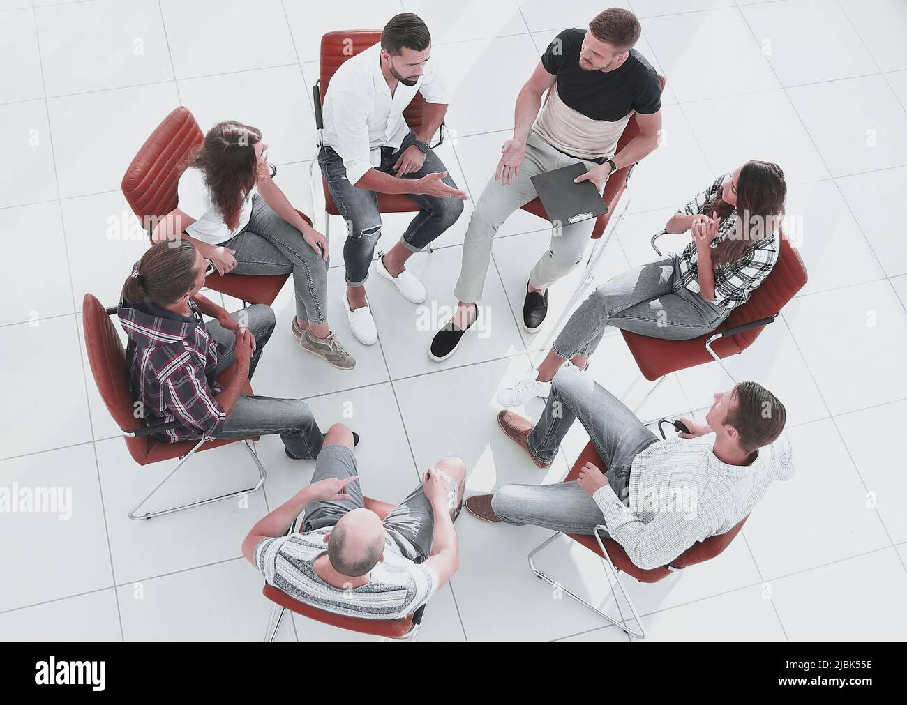 creative team sitting in class for team building Stock Photo - Alamy