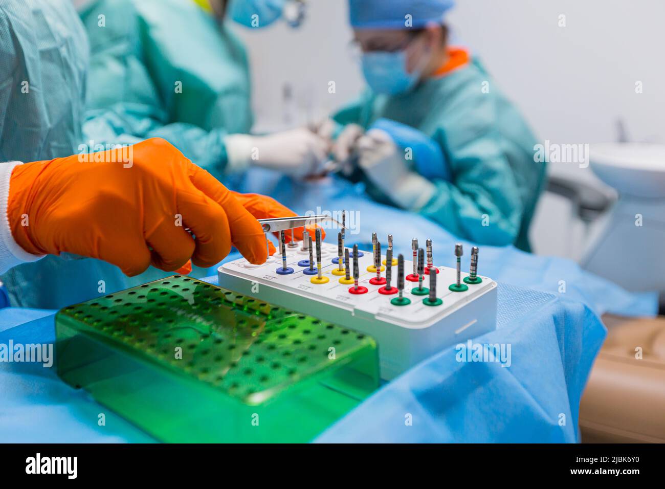 Close up photo of dental implants. Dentist surgeon and assistant ...