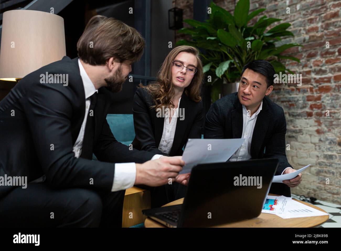 Multinational business people group brainstorm at office meeting. Multiethnic professional ...