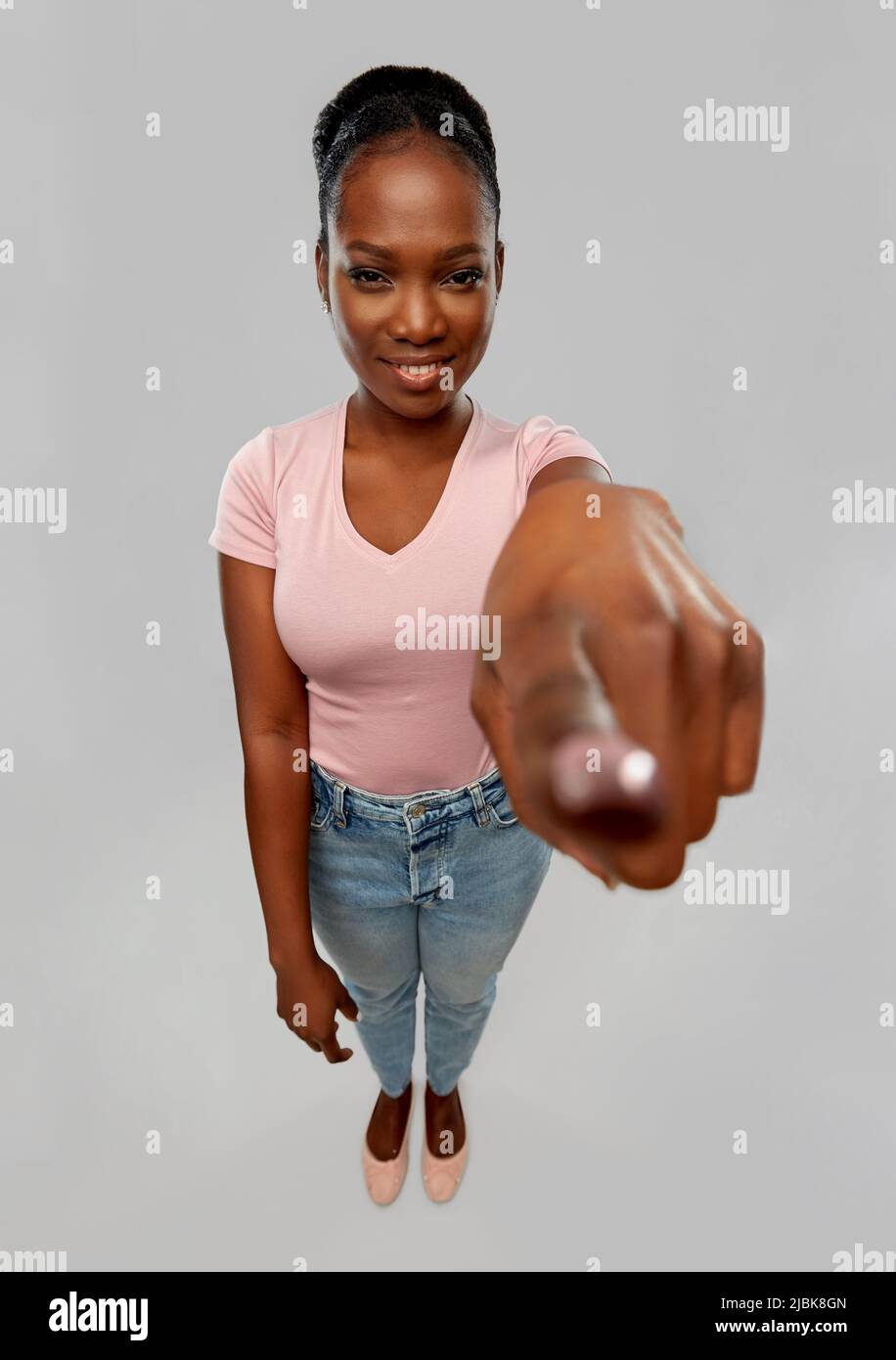 african american woman pointing finger at camera Stock Photo - Alamy