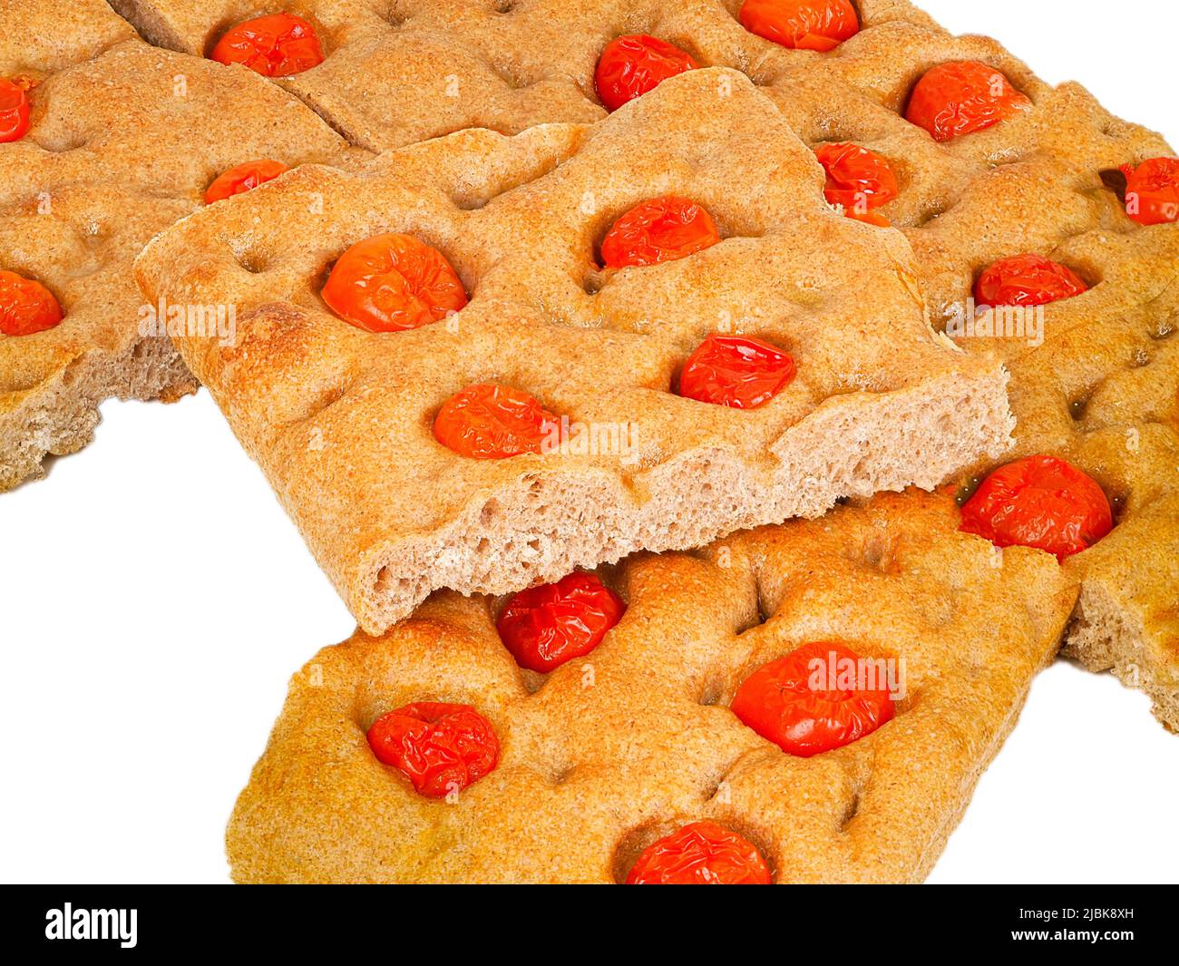 Italian flat bread organic wholewheat focaccia with tomatoes - white ...