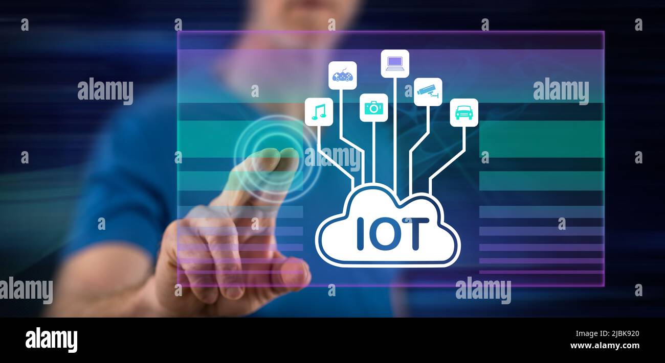 Man touching an iot concept on a touch screen with his finger Stock ...