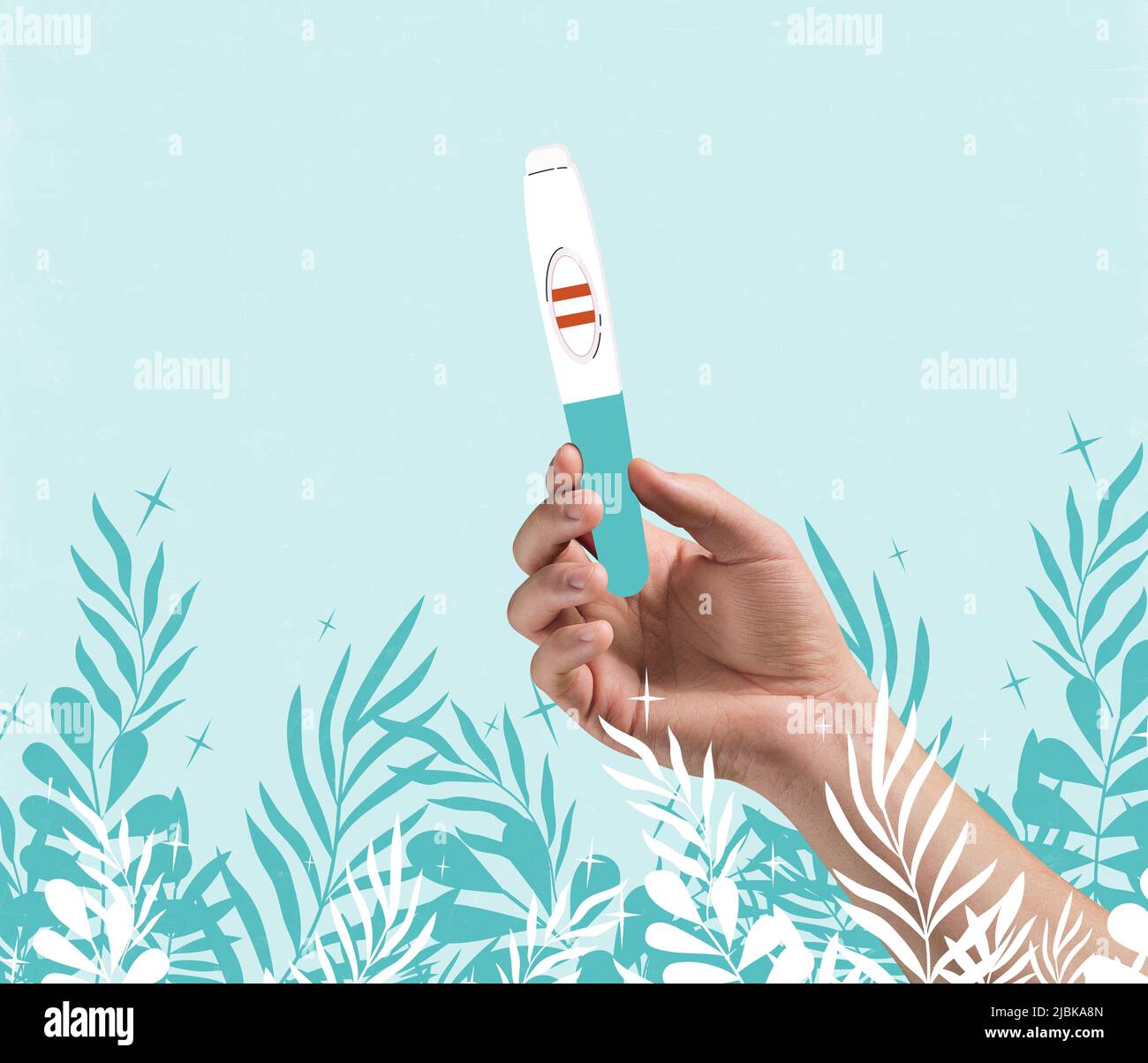 Contemporary art collage. Female hand holding positive pregnancy test ...